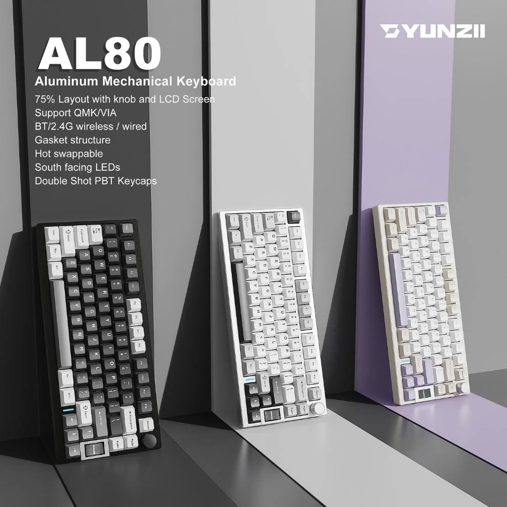 YUNZII AL80 QMK/VIA bàn phím nhôm 3 mode, tích hợp núm xoay và màn hình ...