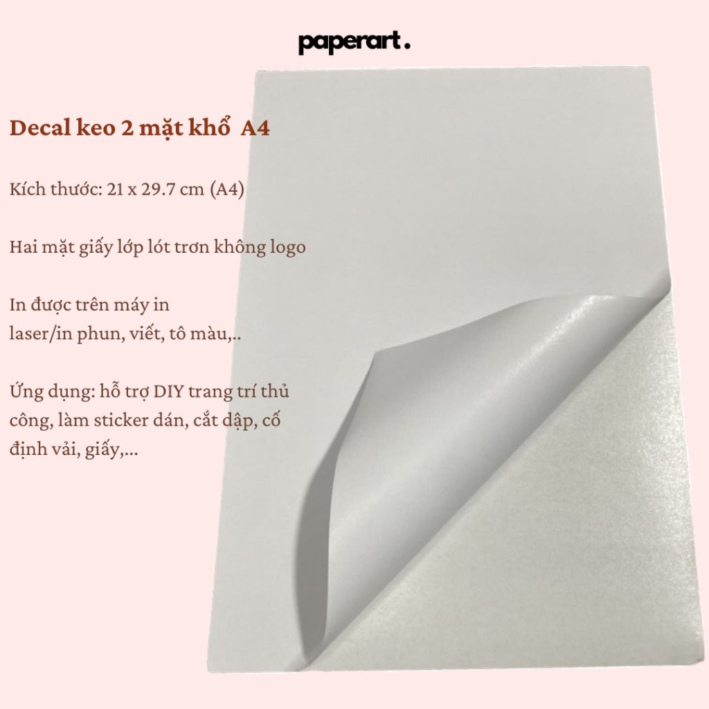 paperart - Decal keo 2 mặt khổ A4, tờ keo 2 mặt trơn size A4 hỗ trợ làm ...