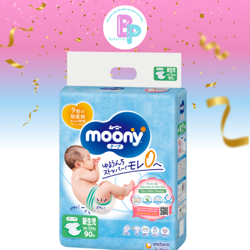 Tã dán MOONY CAO CẤP Newborn 90 cho trẻ sơ sinh đến 5 kg BebePlus ...