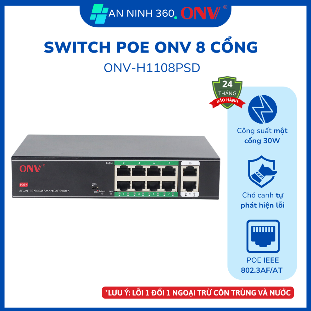 Switch POE ONV 8 Cổng POE + 2 Cổng Uplink chính hãng công suất cao 24 ...