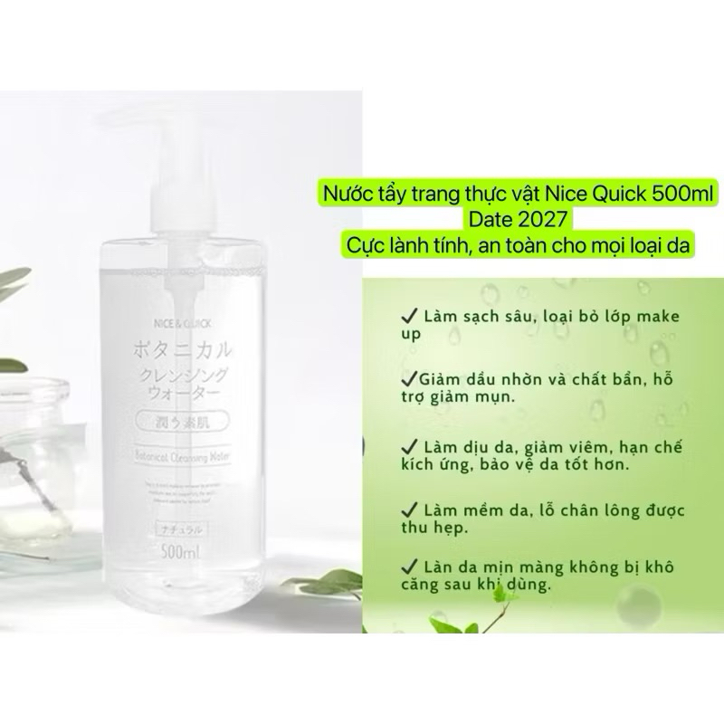 ( Gốc 1tr/2027- Cty-vỏ xước nhẹ) Tẩy trang thuần chay thực vật Nice Quick dưỡng ẩm 500ml ...
