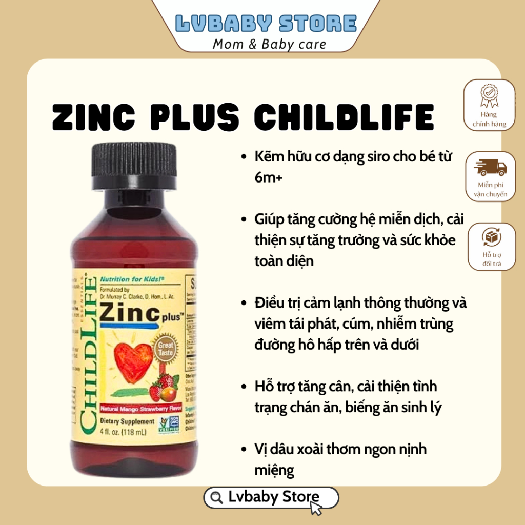 ZINC plus Childlife - Siro bổ sung kẽm cho bé từ 6m+ [ Hàng Mỹ Bay Air ...