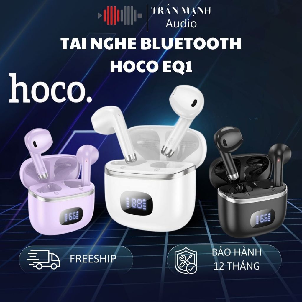 Tai nghe bluetooth Hoco EQ1 có mic đàm thoại, âm thanh nổi, cảm ứng, hộp sạc với màn hình hiển ...