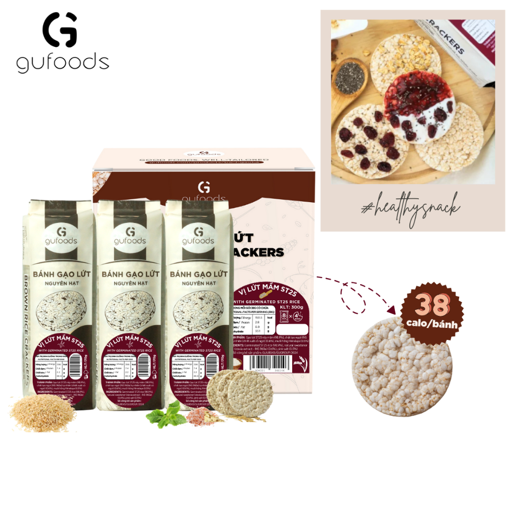 Bánh gạo lứt mầm ST25 GUfoods (bánh mầm) - Giàu chất xơ & GABA tự nhiên, Không chiên dầu, Không ...