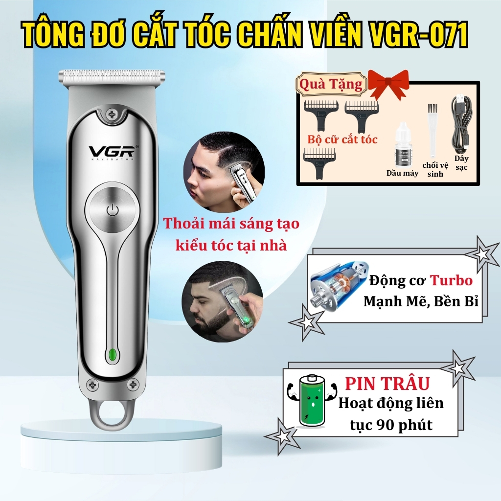 Tông Đơ Cắt Tóc Chuyên Nghiệp VGR-071 Đa Chức Năng, Pin sạc Siêu Bền, Cung Dụng Cho Gia Đình ...