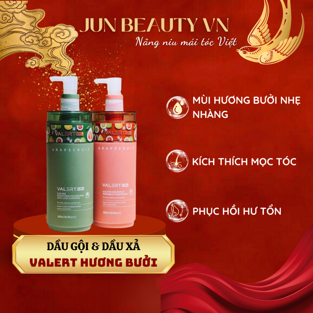 Dầu gội, Dầu xả VALERT Hương Bưởi 850ml (Mẫu Mới 2025) - Kích thích mọc ...
