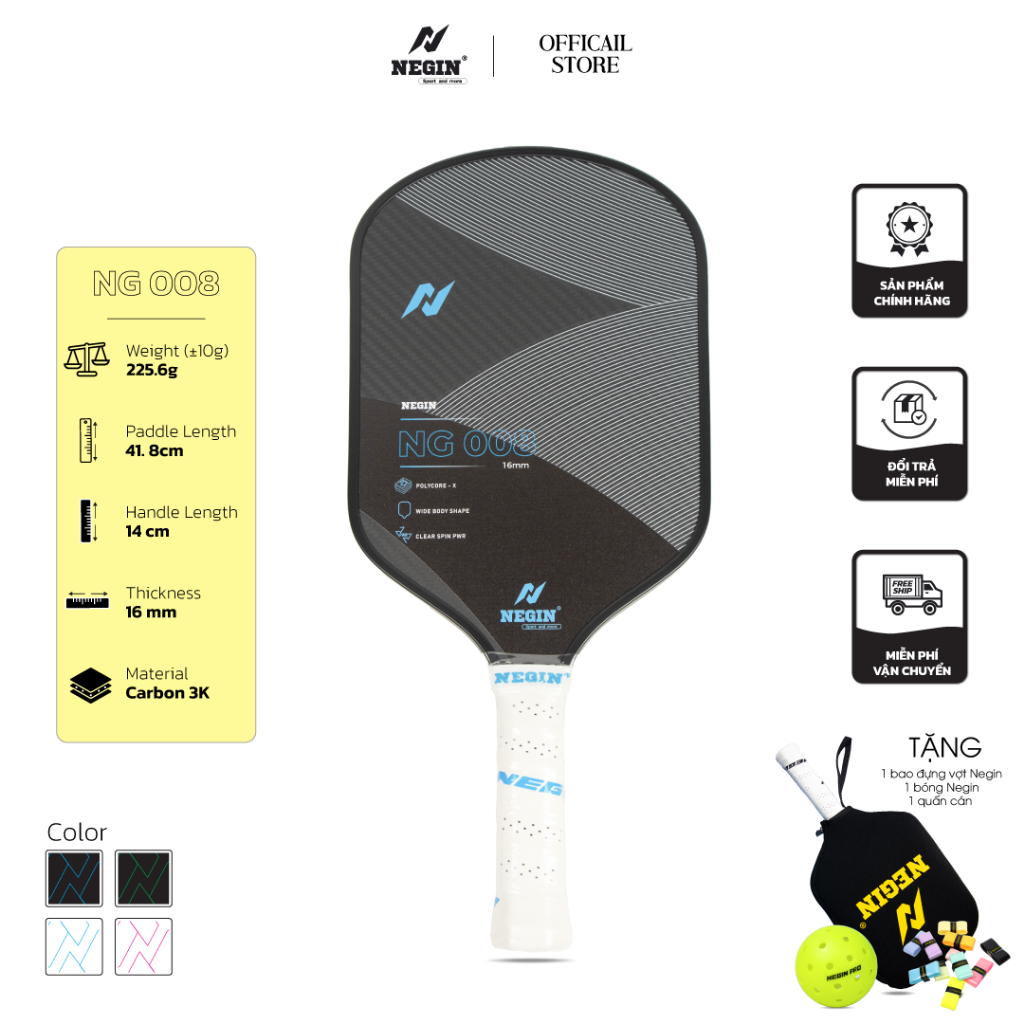 Vợt Pickleball Paddle Negin Cacbon NG008 Chính Hãng Tặng Bao Vợt | Shopee Việt Nam