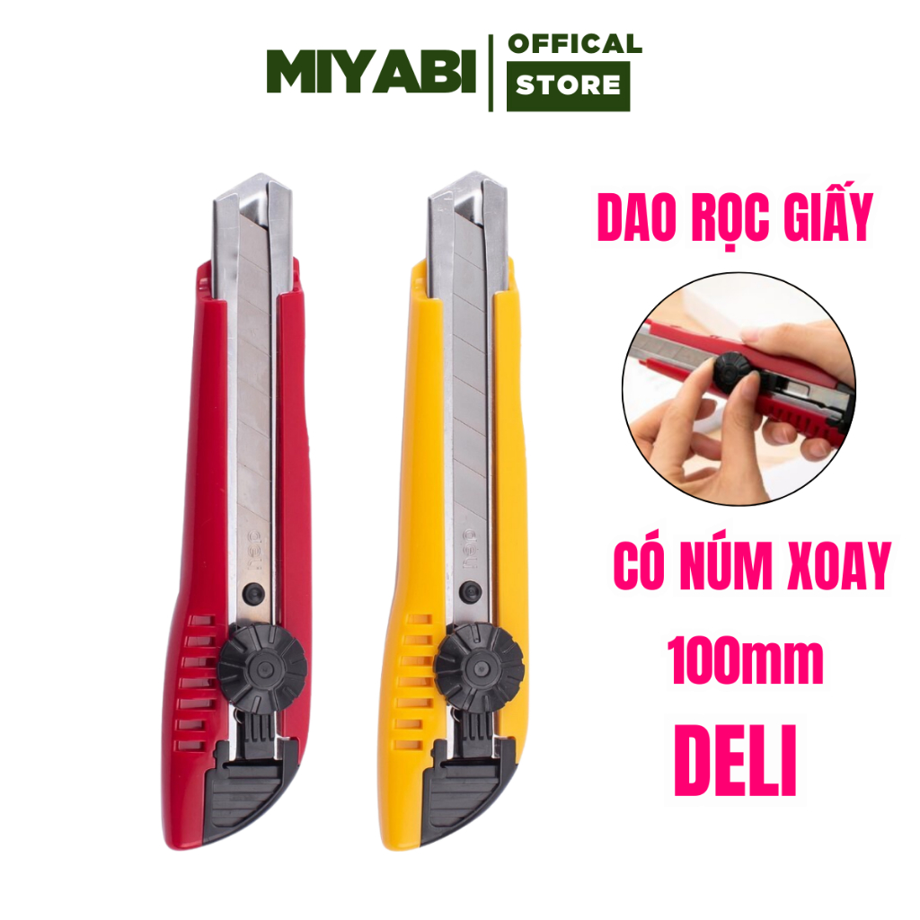 Dao rọc giấy Deli cao cấp Deli E2043 100mm - 3 lưỡi phụ - màu Vàng / Đỏ - dao rọc giấy đại ...