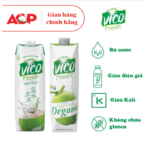 Nước Dừa ACP Vico Fresh - Combo 2 Hộp Nước Dừa 1L (1 Organic, 1 Xiêm ...