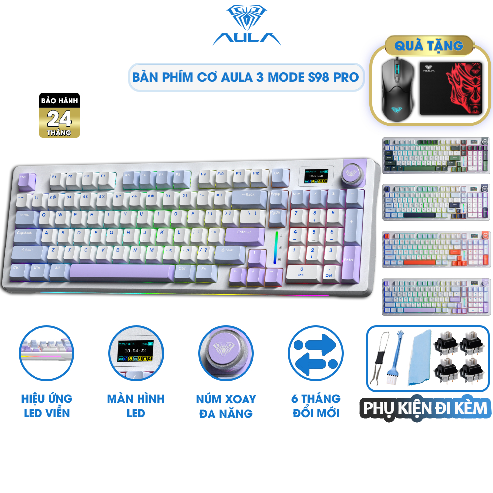 Bàn Phím Cơ 3 Mode AULA S98 PRO Gaming Hotswap Không Dây Bluetooth Núm ...