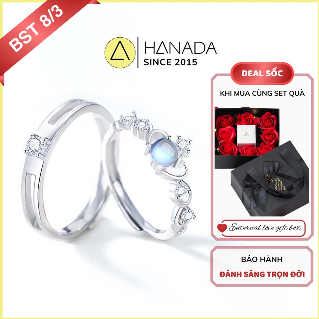 [BH TRỌN ĐỜI] Nhẫn Cặp Bạc 925 Hanada Vương Miên Đá Xanh, Nhẫn Đôi Nam Nữ Quà Tặng, Mang hằng ...