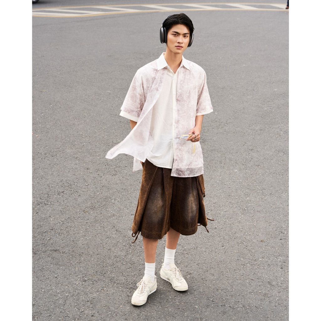 HYMAISON | Kazuo V3 Trắng Họa Tiết Nâu x Yuki V3 Culottes | Shopee Việt Nam