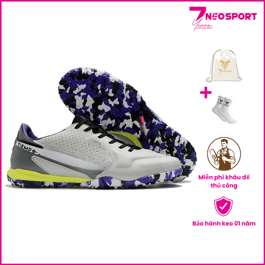 (Có khâu Full đế) Giày Bóng Đá Cỏ Nhân Tạo Tiempo 9 Pro Bo Thun Xám Đế ...