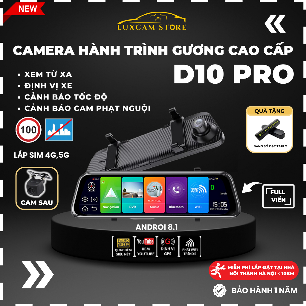 Camera Hành Trình Gương Android Cao Cấp D10 PRO FullHD, Full Tính Năng ...