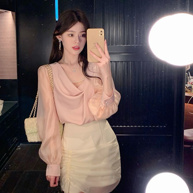 Áo Sơ Mi Lụa Kiểu Ely Ruby Tay Tơ, Cổ Đổ Mix Dây Ngọc Trai Cao Cấp ...