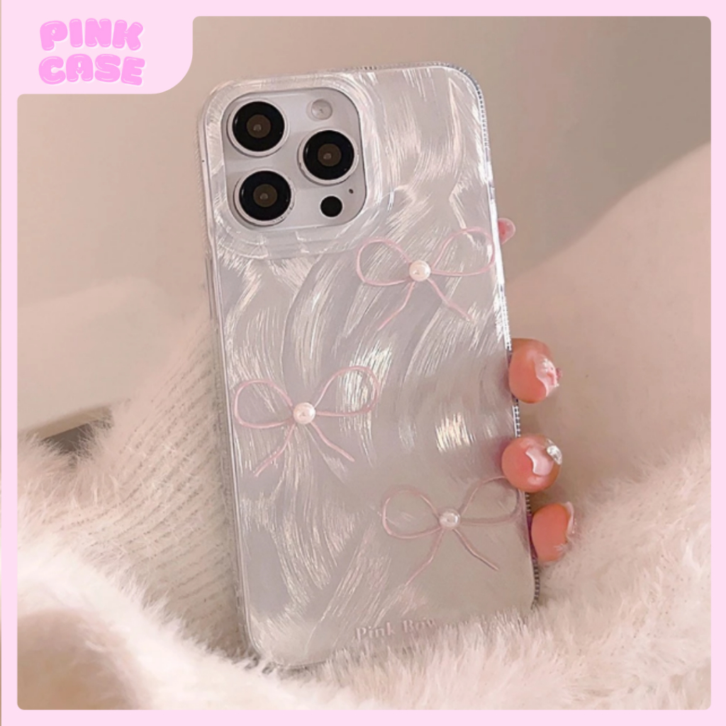 Ốp lưng iPhone silicon pink bow 3D ánh bạc, chống sốc, bảo vệ camera ...