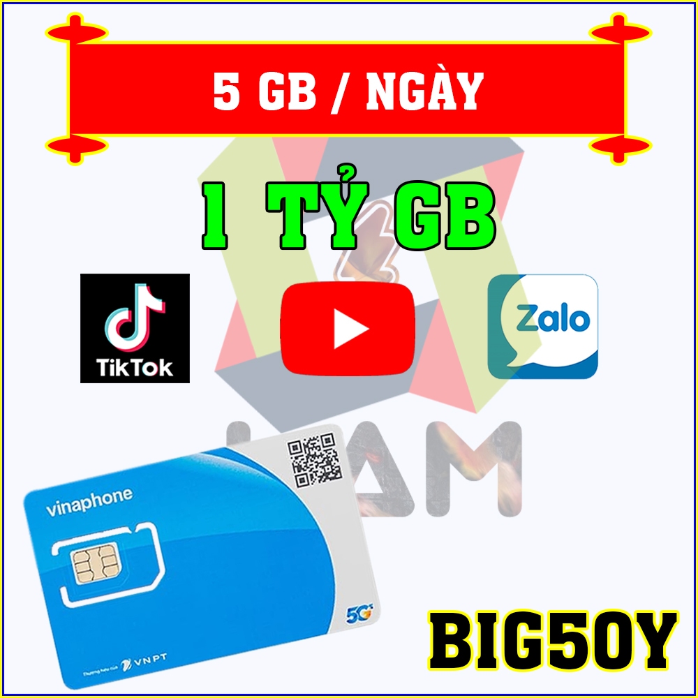 Sim 4G 5G Vinaphone BIG50Y 5GB/Ngày - Tỷ GB Xem Youtube Tik Tok Zalo. Gia Hạn chỉ 50k | Shopee ...