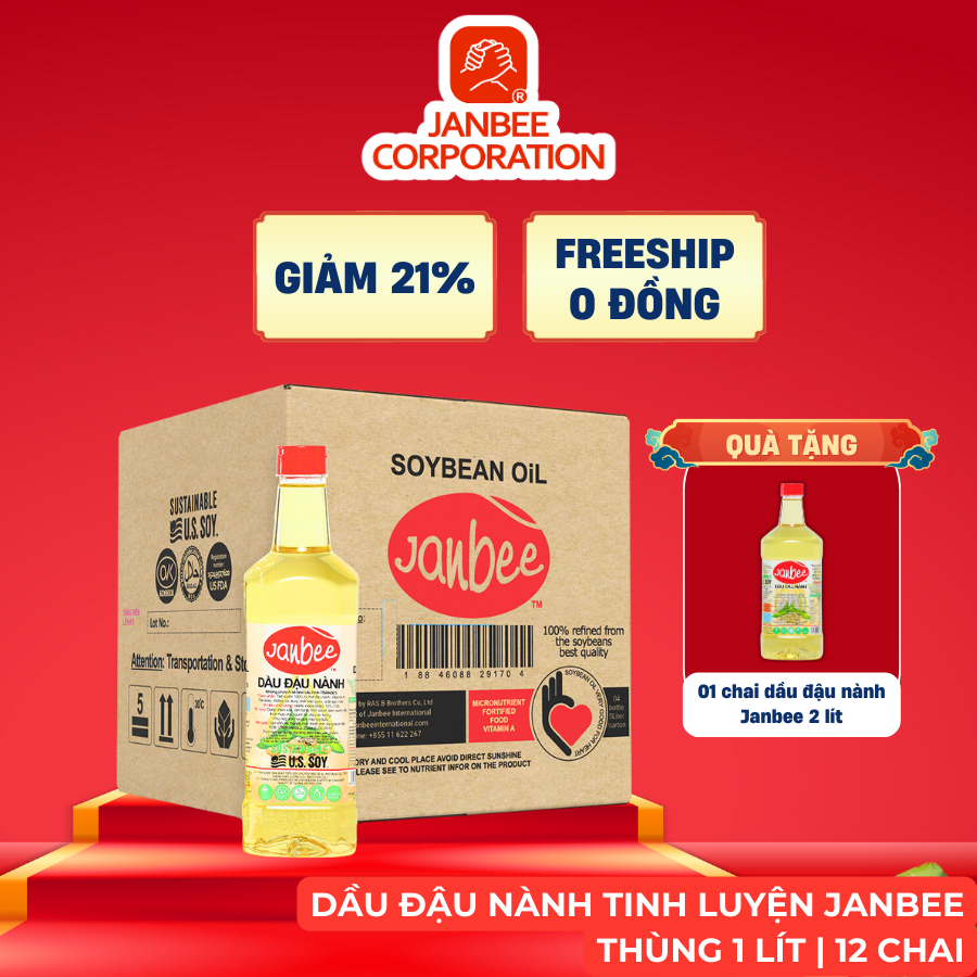 Thùng Dầu Đậu Nành Janbee 1L - 12 Chai | Shopee Việt Nam