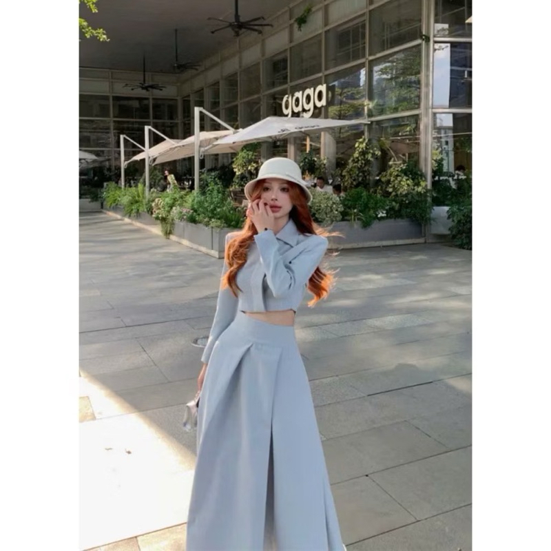 Sét áo crotop chân váy dài xếp ly | Shopee Việt Nam