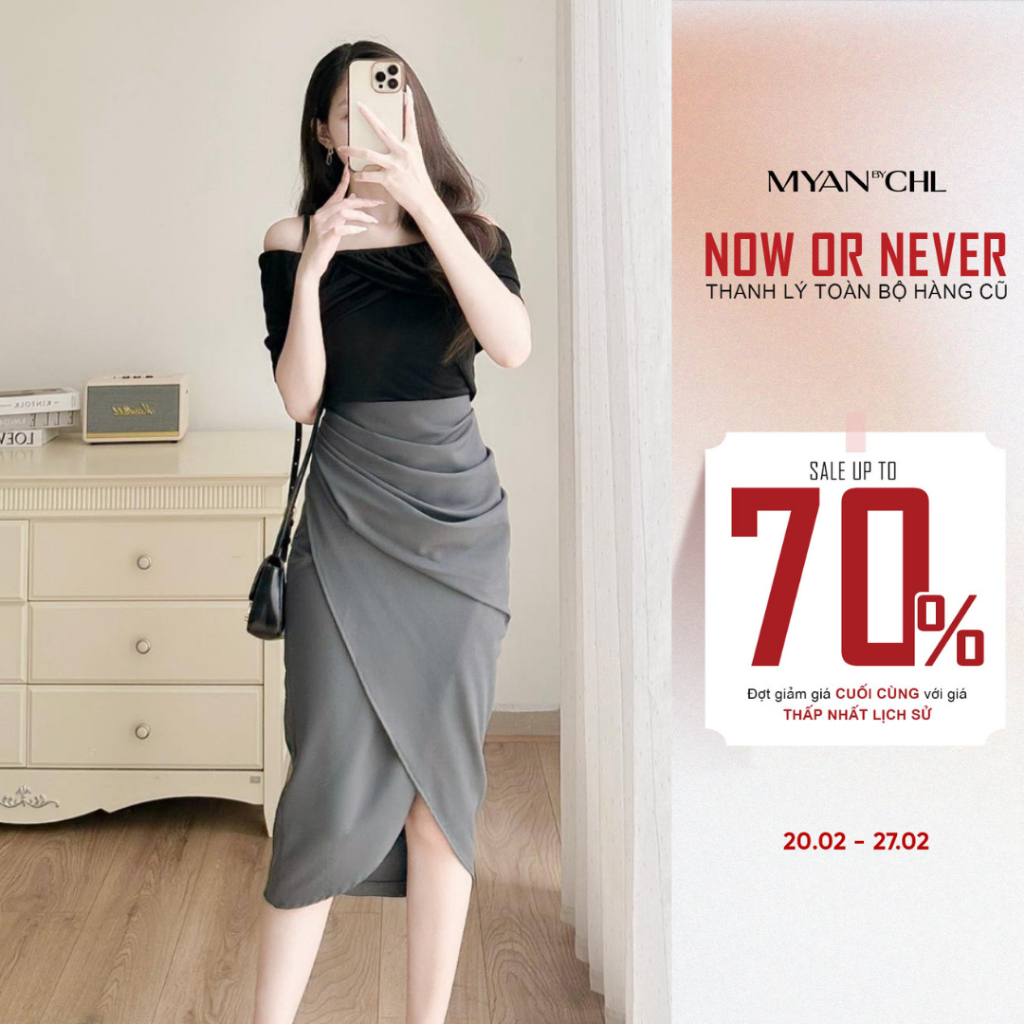 MYAN DESIGN Chân Váy bút chì basic xẻ trước hiện đại trendy độ rủ tự nhiên, vải không nhăn lên ...