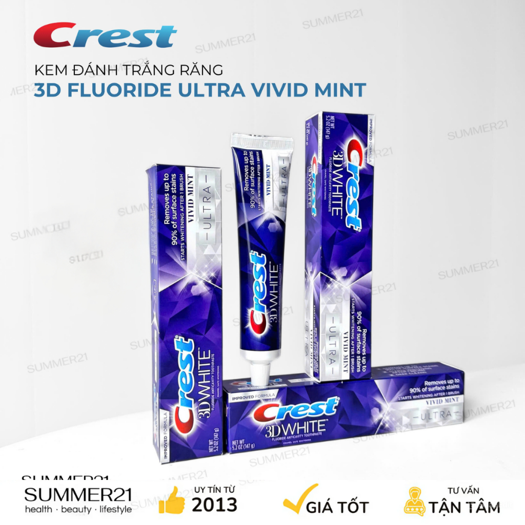 [TRẢ ORDER DƯ] Kem Đánh Răng CREST Vivid Mint Ultra WHITENING TOOTHPASTE 147G | Shopee Việt Nam