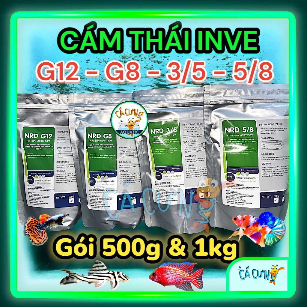 Cám Thái INVE 3/5, 5/8 G8 G12 Gói 500G 1KG - Thức ăn cá 7 màu, cá cảnh ...