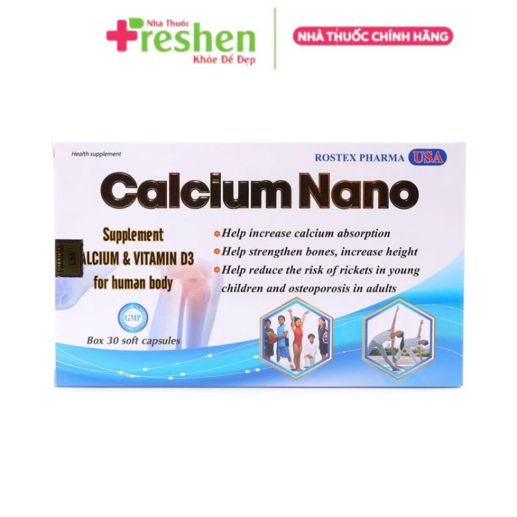 Calcium Nano bổ sung canxi, vitamin D3 tăng chiều cao - 30 viên [Calcium Nano Xanh dương ...