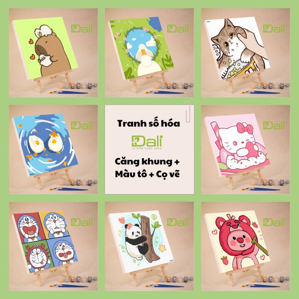 Tranh sơn dầu tự tô màu số hoá cho trẻ em Doraemon, Loopy, Capybara ...