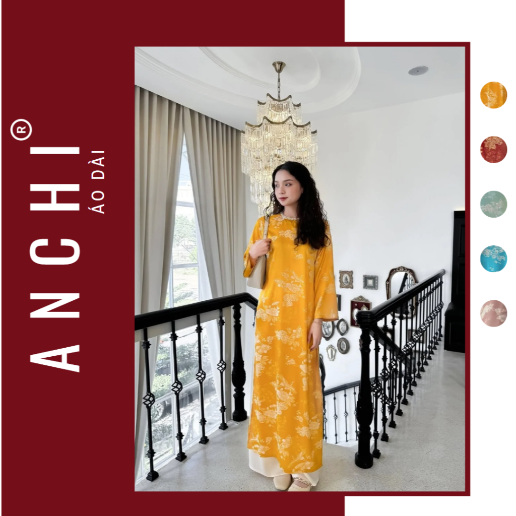 Áo Dài Dáng Suông Vải Gấm Đào Hạc, tay dài cổ đính ngọc sang trọng - Áo Dài ANCHI | Shopee Việt Nam