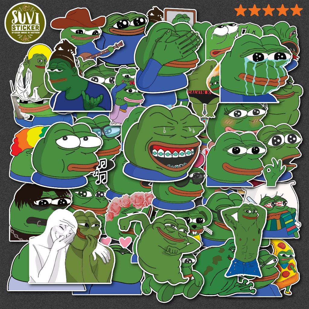 50 Sticker Ếch Xanh Meme chống nước sticker dán mũ bảo hiểm, laptop ...