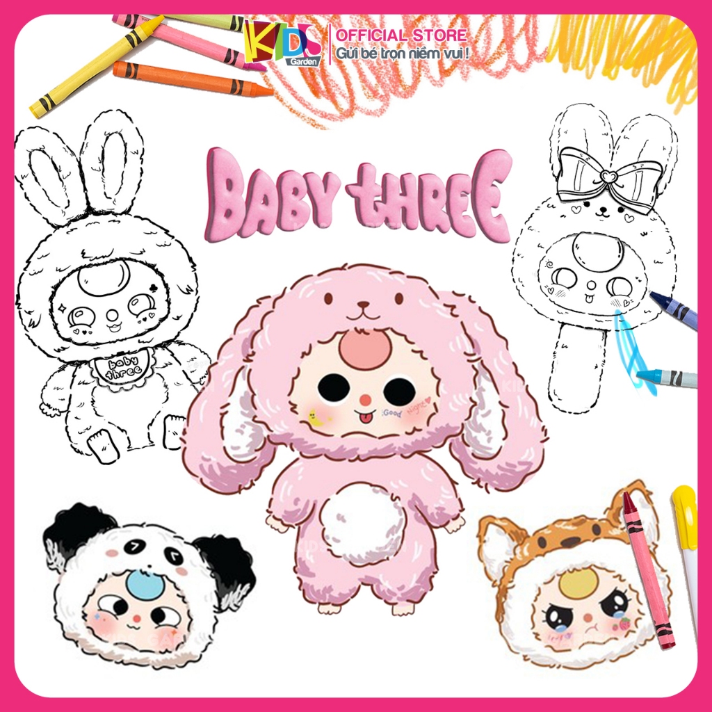 Tranh tô màu Baby Three BB3 Sách tô màu nước cho bé với các nhân vật ...