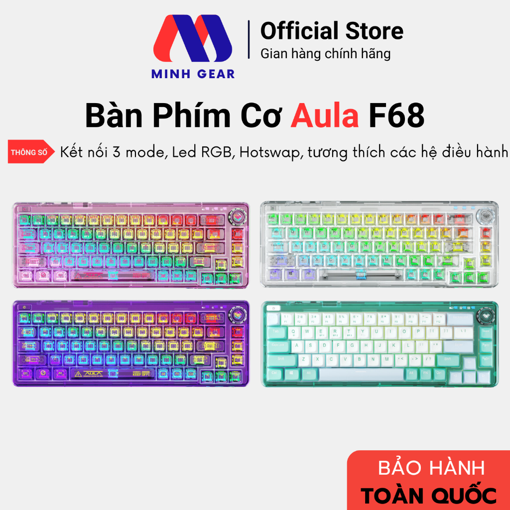 Bàn phím cơ Aula F68 có Hotswap, Kết nối 3 Mode, Led RGB, ICE Crystal Switch - Hàng Chính Hãng ...