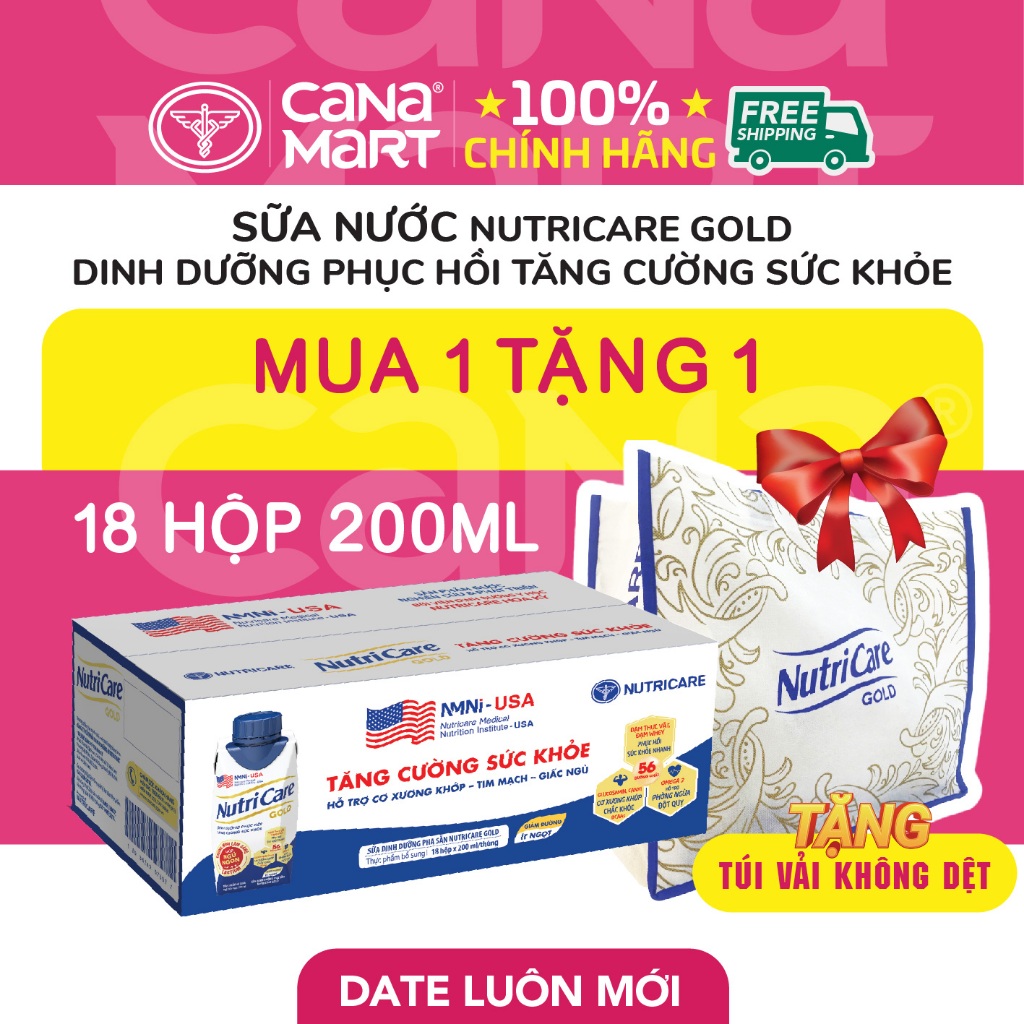 Thùng sữa bột pha sẵn Nutricare Gold cho người lớn tuổi (200ml x 18 hộp) | Shopee Việt Nam