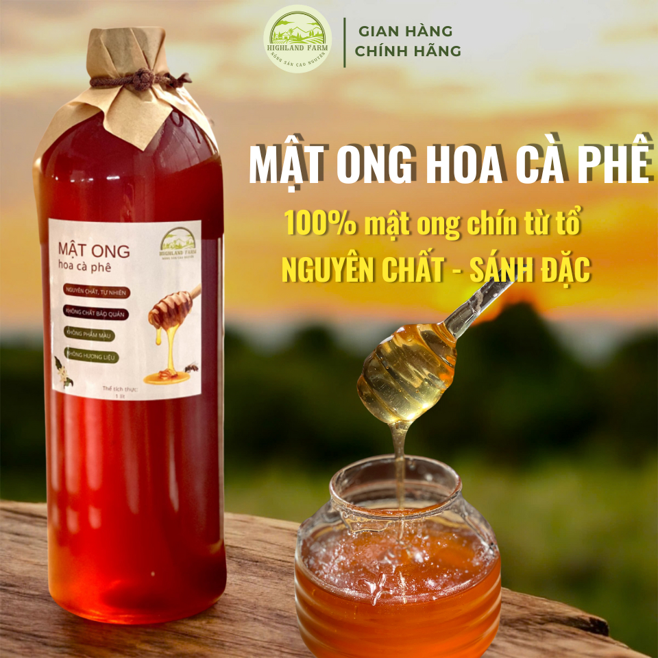 Mật Ong Hoa Cà Phê 100% Chín Tự Nhiên Từ Tổ, Nguyên Chất Sánh Đặc Chai 1L- 1,4kg Highland Farm ...