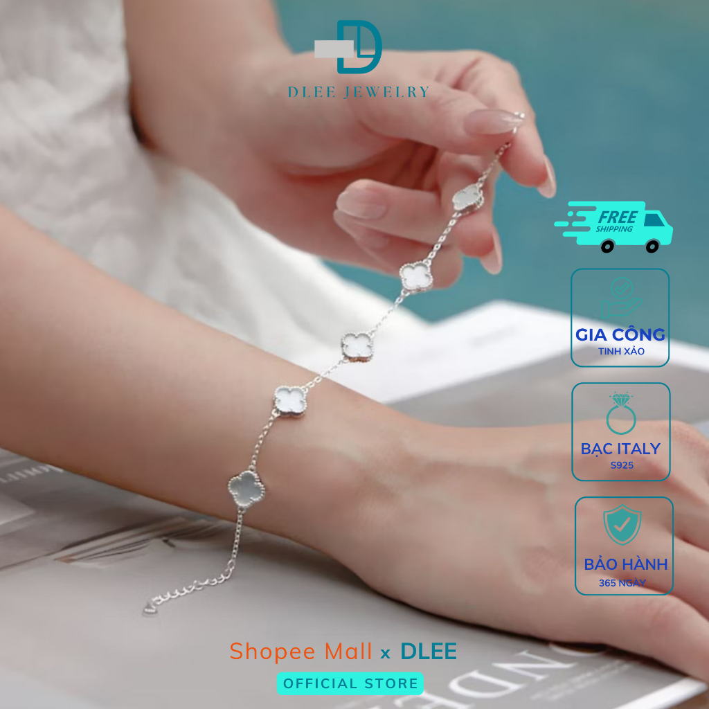 Lắc tay bạc S925 D'LEE thiết kế 5 cỏ ánh xà cừ LT10 | Shopee Việt Nam