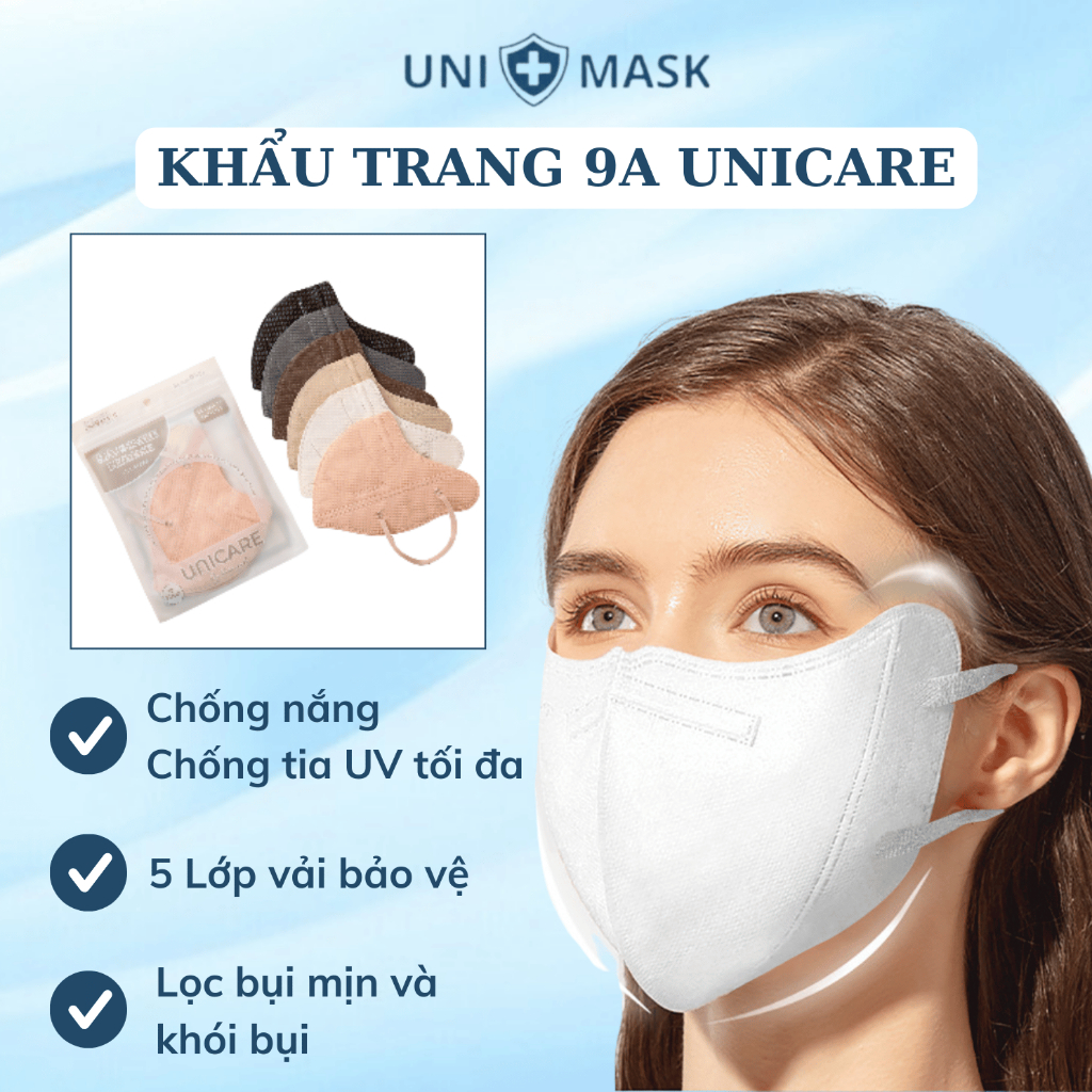 [100 Chiếc] Khẩu trang 9A UNICARE khẩu trang toàn mặt CHÍNH HÃNG kháng khuẩn, chống nắng, chống ...