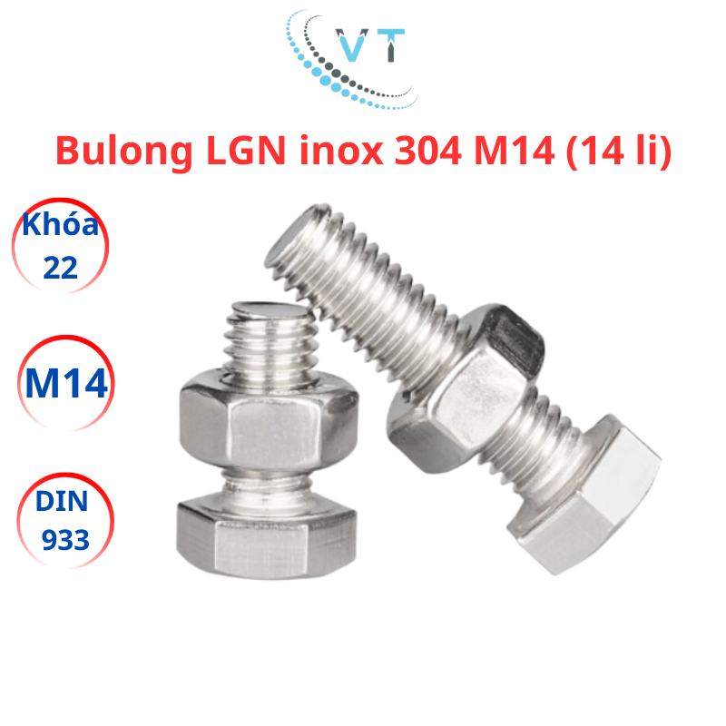Bulong inox 304 M14 (14 li) (25-100mm). Set 1 bộ (bulong + tán ...