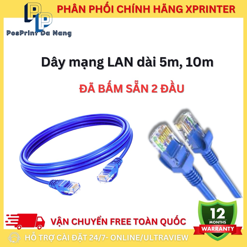 Dây cáp mạng LAN CAT 5 bấm sẵn 2 đầu dài 5m, 10m. Dây mạng LAN kết nối ...
