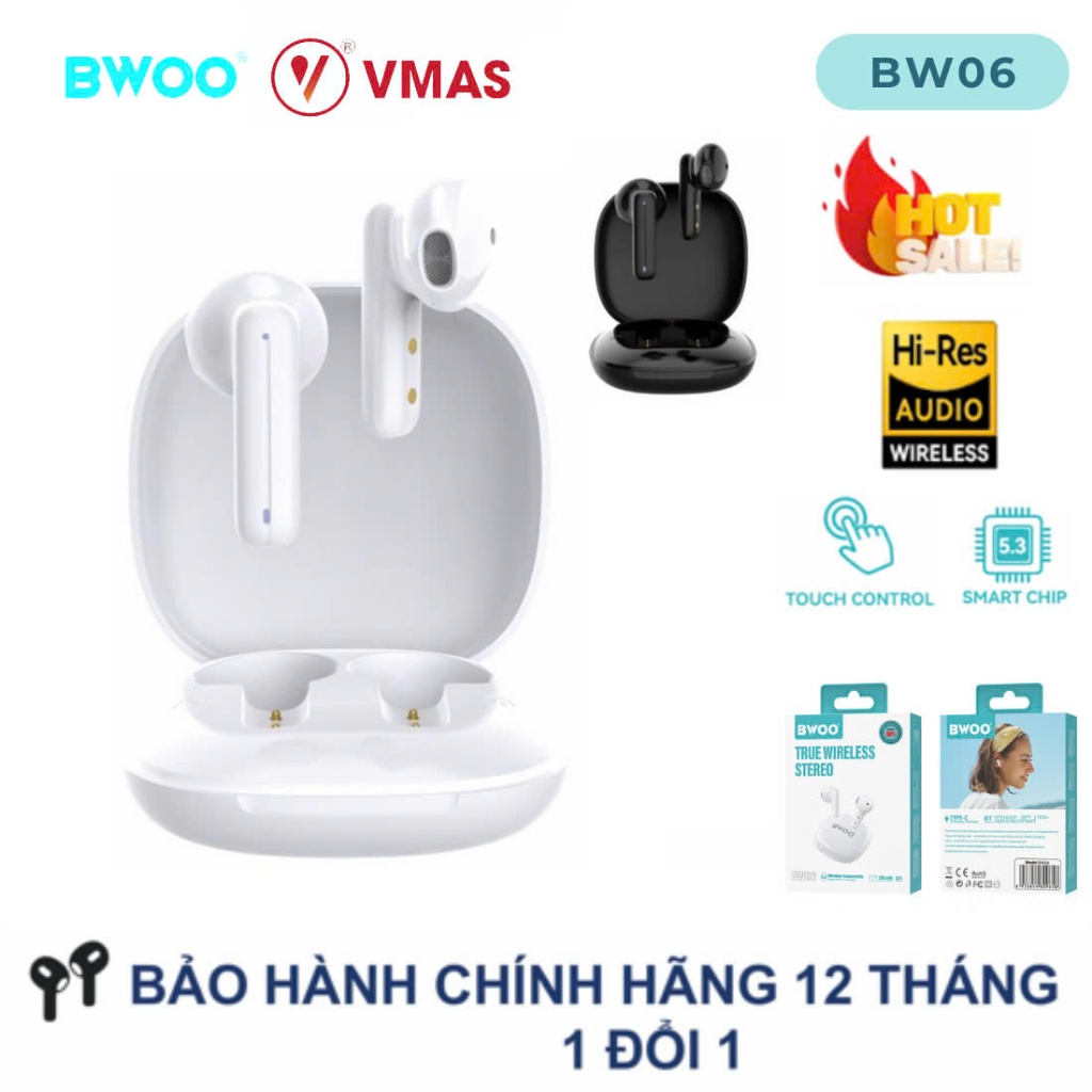 Tai nghe Bluetooth Không Dây BWOO BW06 V5.3, phạm vi kết nối 10m - Bảo ...
