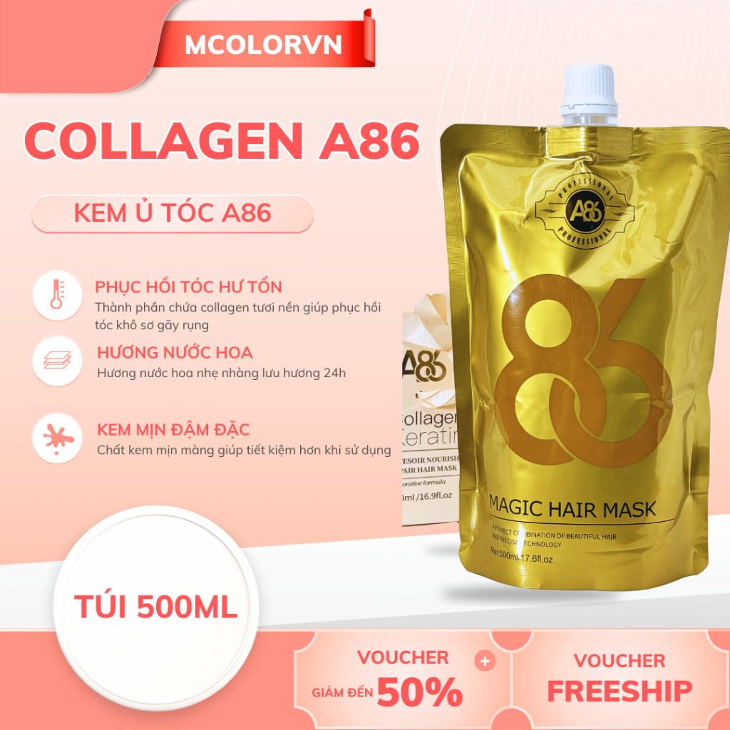 Kem ủ tóc collagen tươi A86 phục hồi tóc hư tổn khô xơ có mùi thơm cho ...