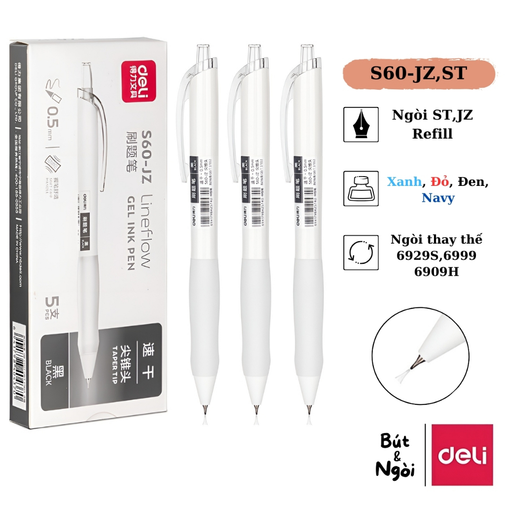 Bút mực gel Deli Lineflow S60-ST/JZ ngòi 0.5mm màu đen viết trơn nhanh ...