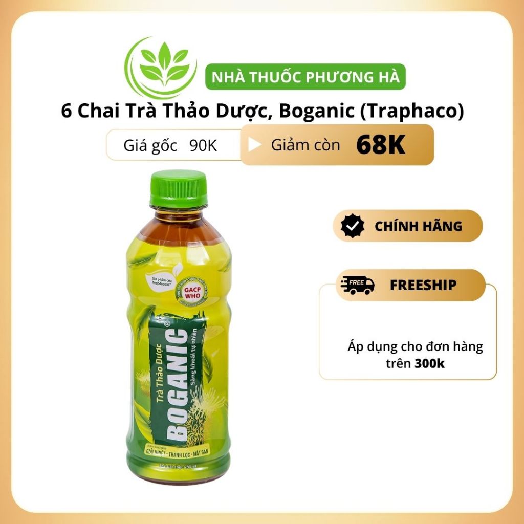 Lốc 6 chai trà thảo mộc Boganic (Traphaco). Nước uống thanh nhiệt, giải ...