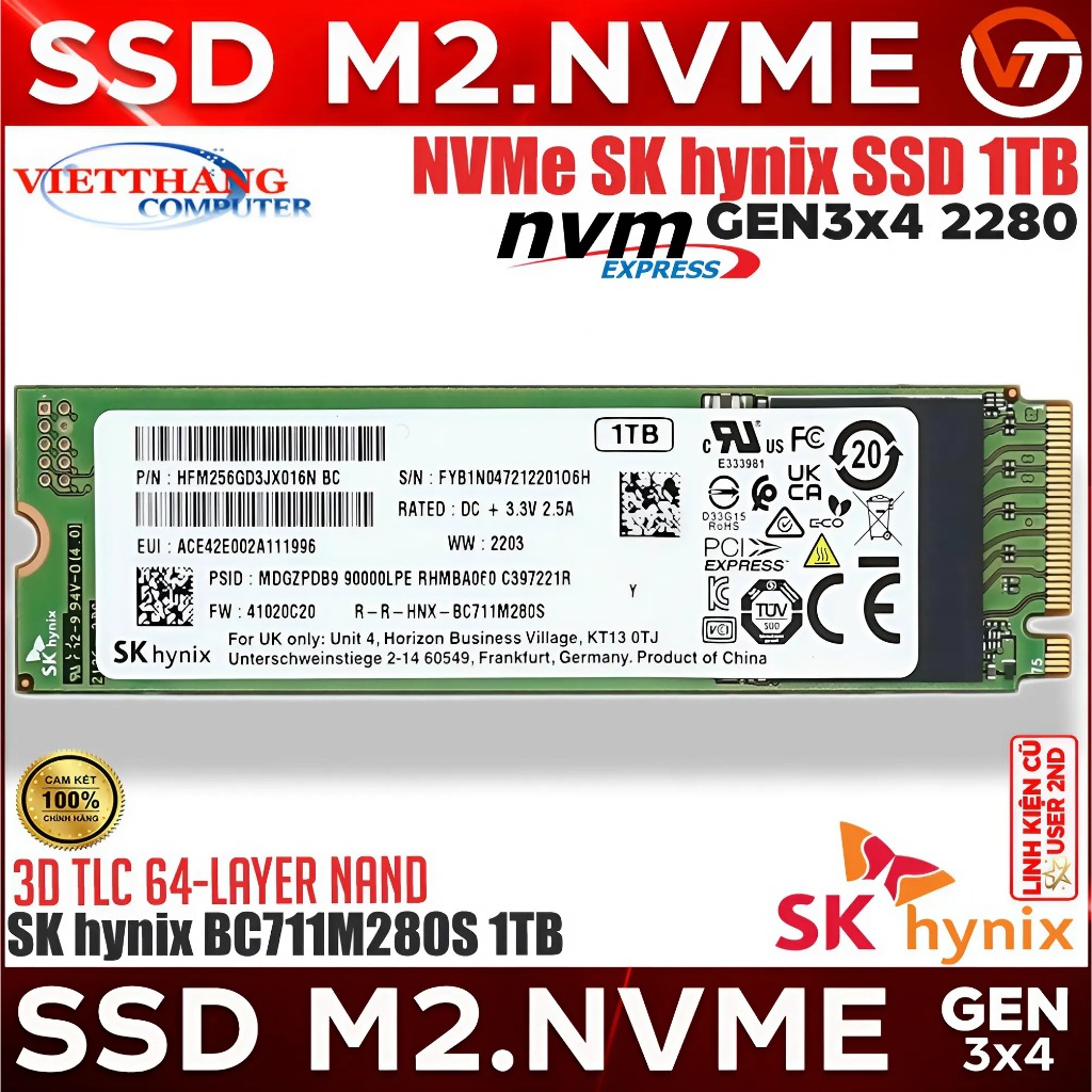 Ổ cứng SSD Nvme SK hynix BC711 1TB M.2 PCIe Gen3x4 2280 Good 100% đã ...
