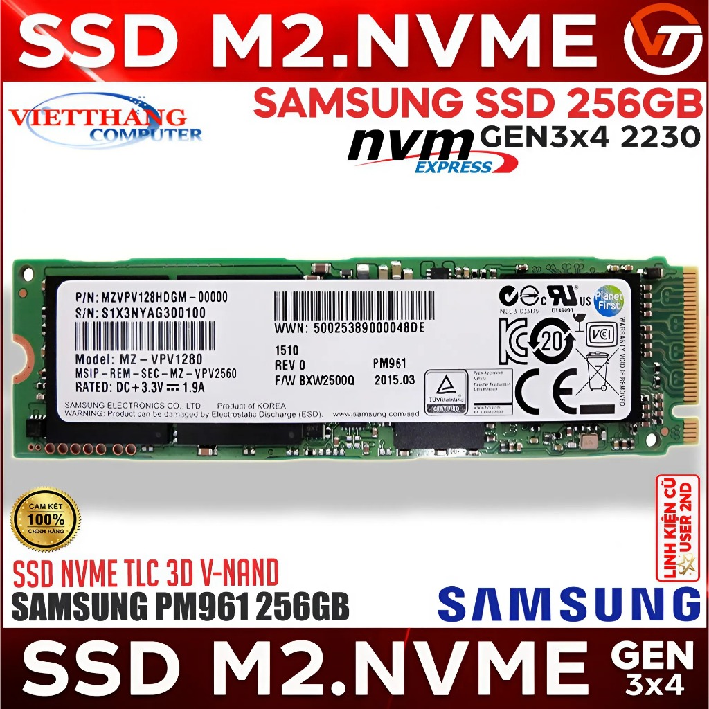 Ổ cứng SSD Samsung M2.Nvme PM961 256GB Gen3x4 2280 còn đẹp sức khoẻ ...