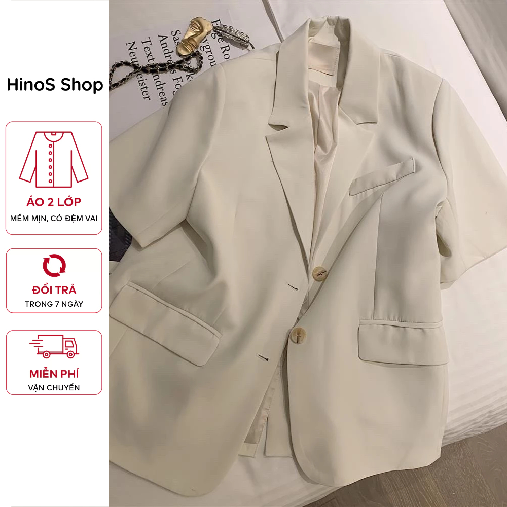 [MỚI] Áo Blazer Ngắn Tay 2 Lớp Màu Đen, Be, Nâu Dáng Dài Form Rộng Xẻ ...