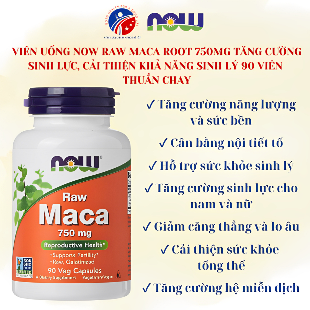 Viên Uống Now Raw Maca Root 750mg Tăng Cường Sinh Lực, Cải Thiện Khả Năng Sinh Lý 90 Viên Thuần ...