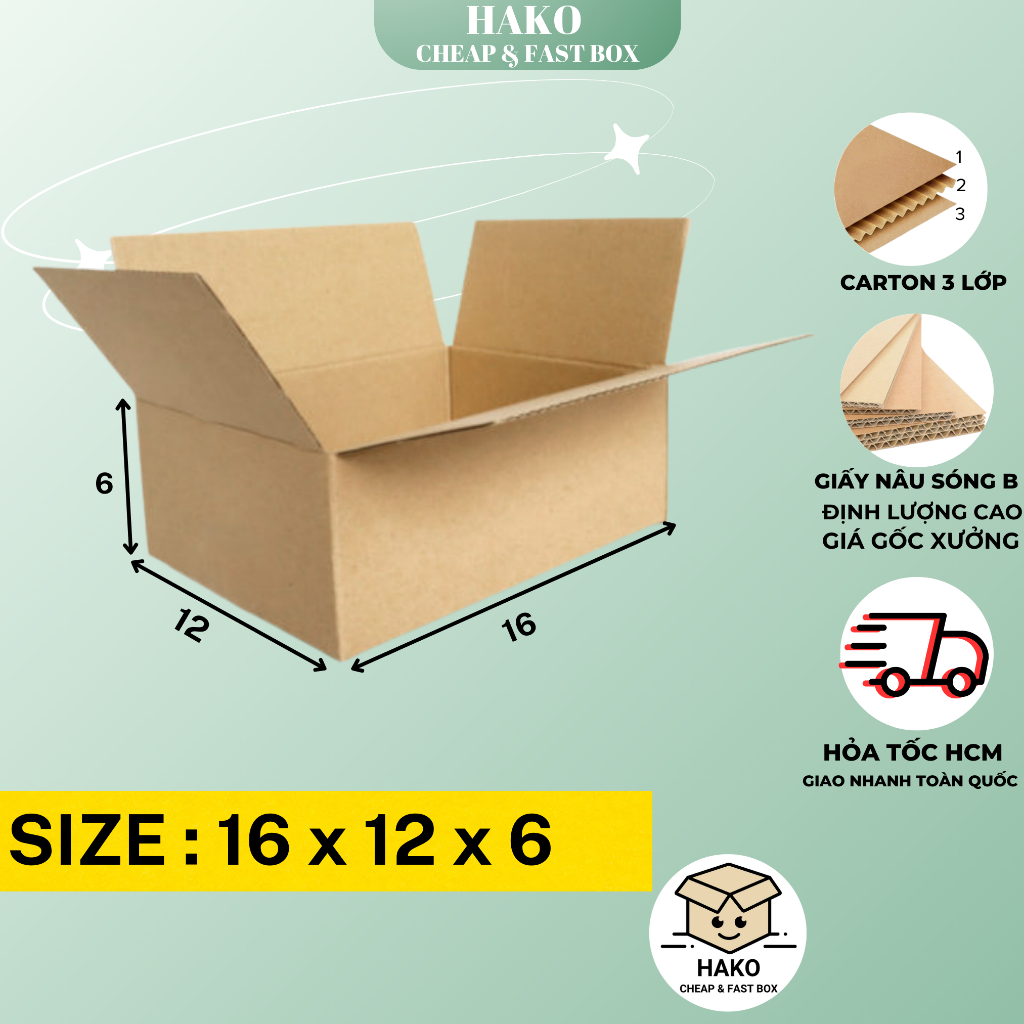 Size 16x12x6 , thùng giấy hộp carton đóng hàng Hako box HK8 | Shopee ...