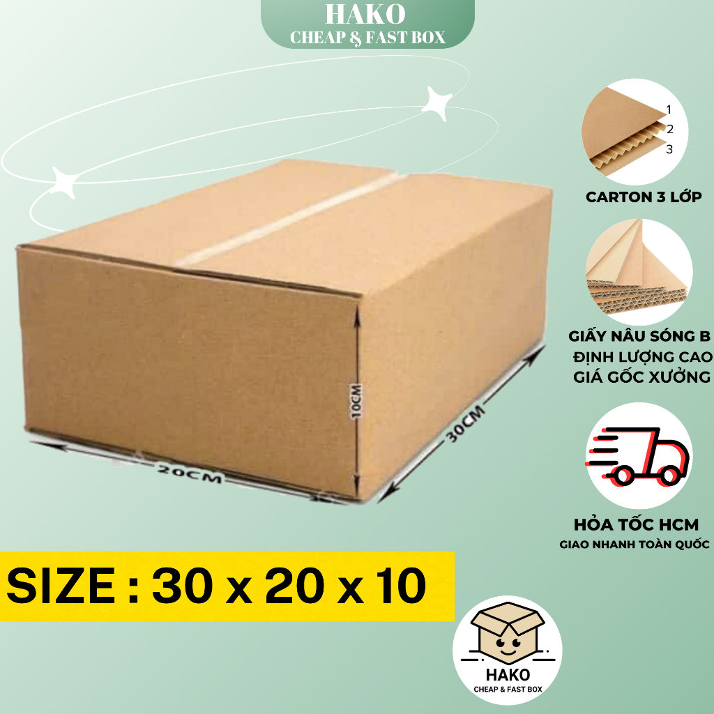 Size 30x20x10 , thùng giấy hộp carton đóng hàng Hako box HK19 | Shopee ...