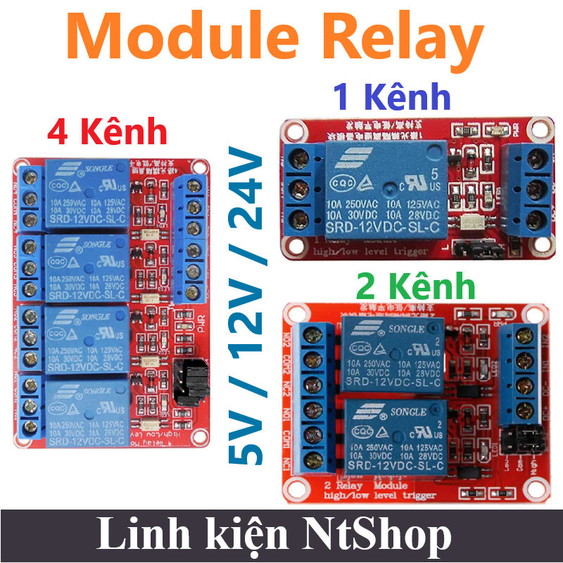 Module relay 5V / 12V / 24V loại 1 Kênh / 2 Kênh / 4 Kênh Rơ le 250VAC ...