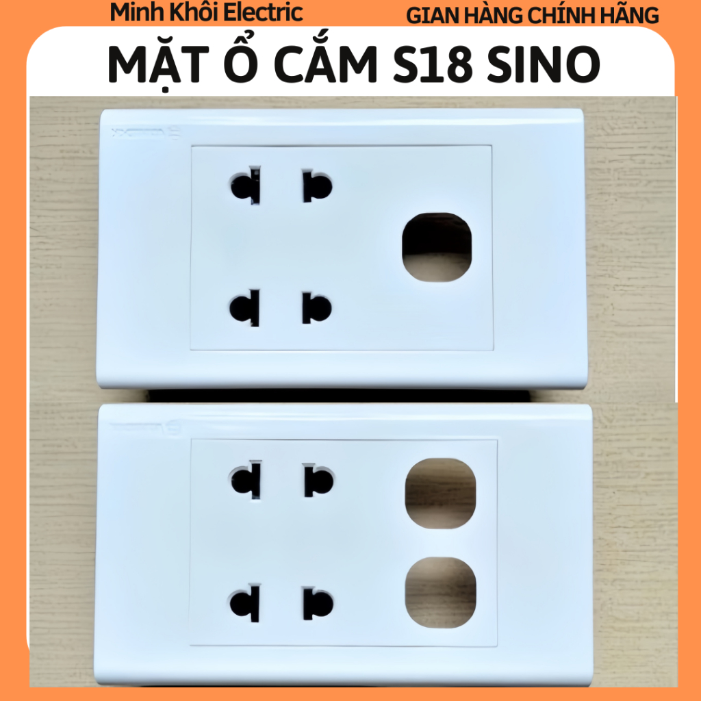 Mặt ổ cắm 2 lỗ S18 Sino,2 ổ cắm 2 chấu + 1 lỗ hạt tròn S18 Sino,bộ ổ cắm đơn 2 chấu 16A S18,ổ ...